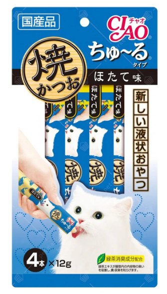 CIAO – 燒系列貓醬 [12g x 4本][烤鰹魚．扇貝][4R-105] – Peek A Paw